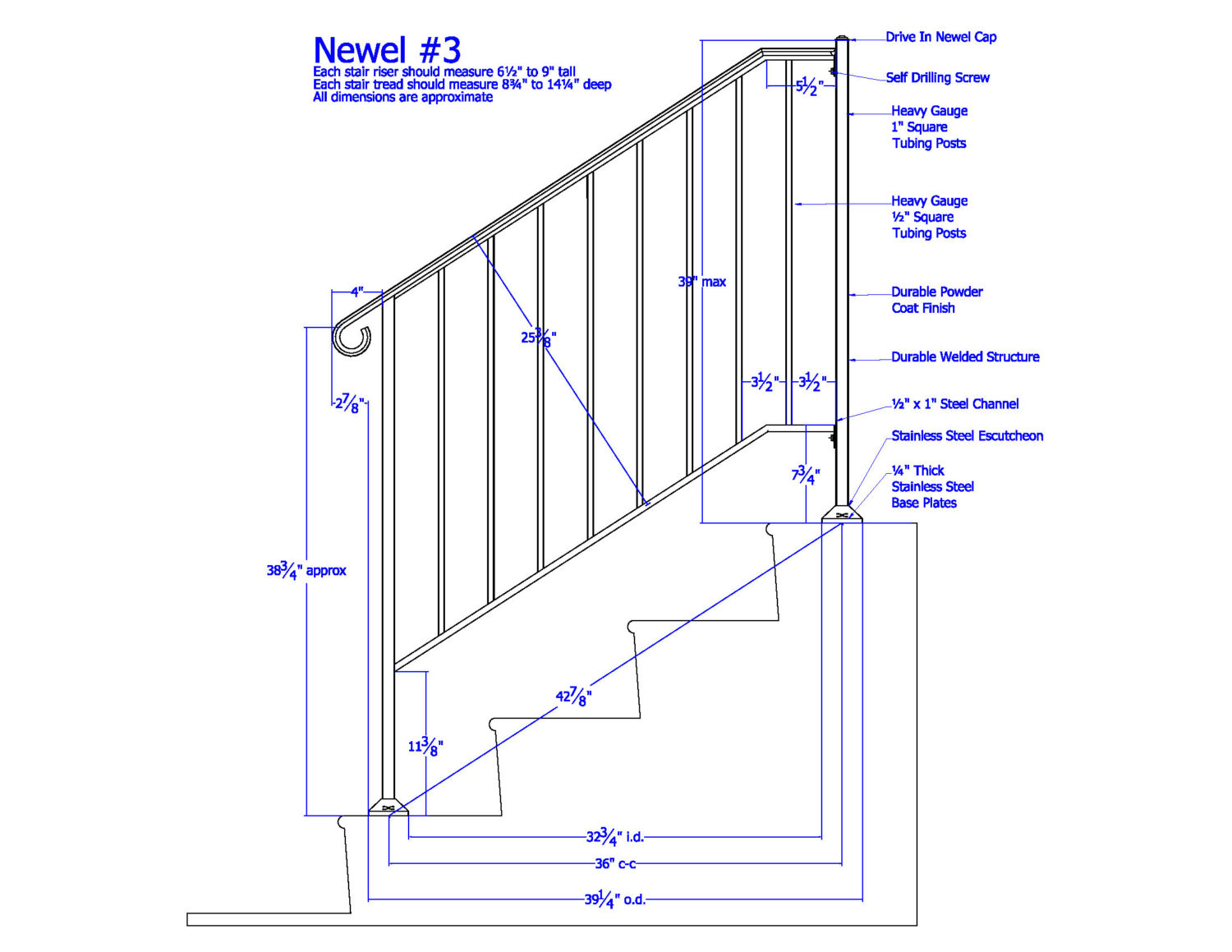 Newel | Triple Stair Riser | DIY Handrail